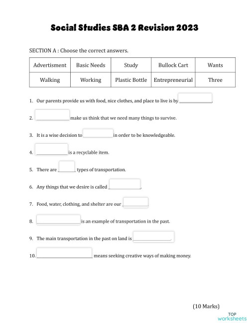 SS Year 4 SBA 2 Revision. Interactive worksheet | TopWorksheets