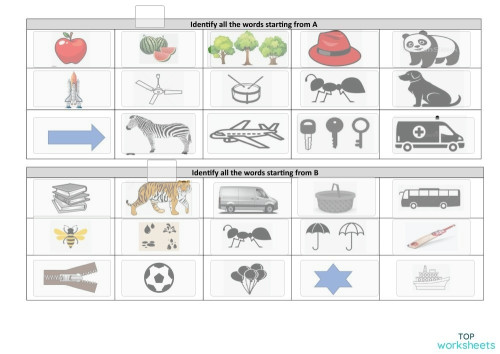 Identify words AtoD. Interactive worksheet | TopWorksheets