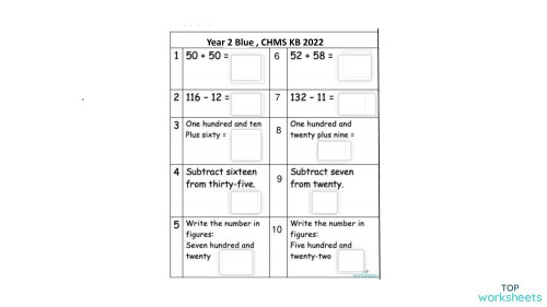 Year 2 Blue, Maths short test 1. Interactive worksheet | TopWorksheets