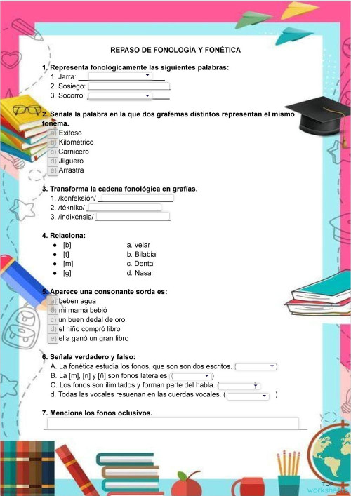 Repaso de fonología y fonética. Ficha interactiva | TopWorksheets