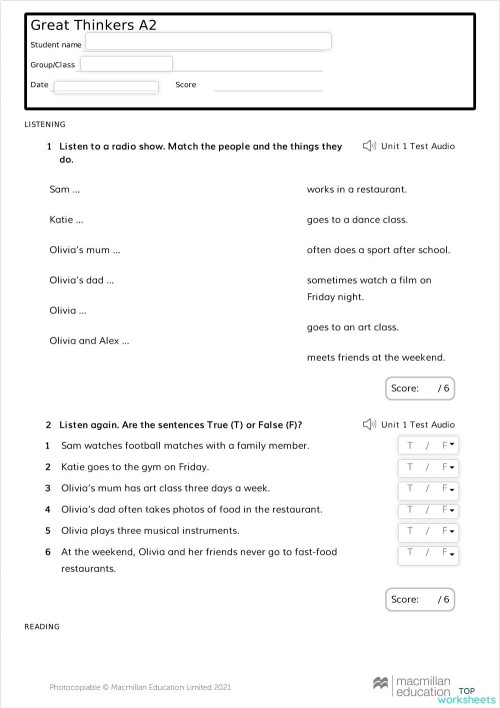 EXAM UNIT 1:PART 1 LISTENING. Interactive worksheet | TopWorksheets EXAM UNIT 1:PART 1 LISTENING. Interactive worksheet | TopWorksheets