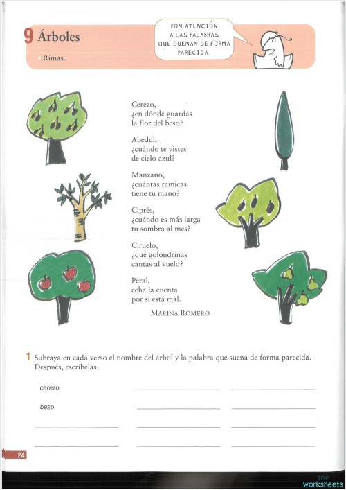 COMPRENSIÓN 9: ARBOLES. Ficha interactiva | TopWorksheets