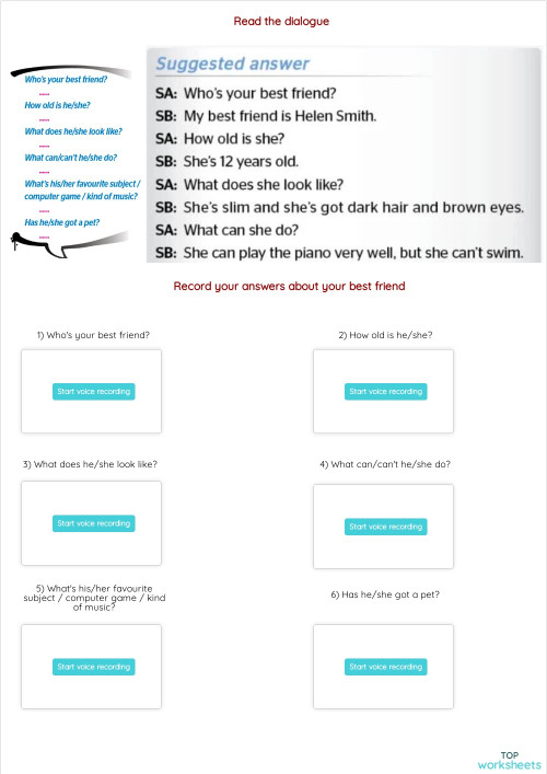 21 10 - My Best Friend. Interactive worksheet | TopWorksheets