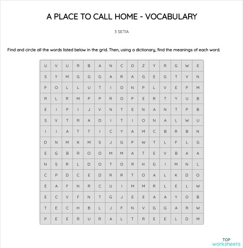 A PLACE TO CALL HOME - VOCABULARY. Interactive worksheet | TopWorksheets