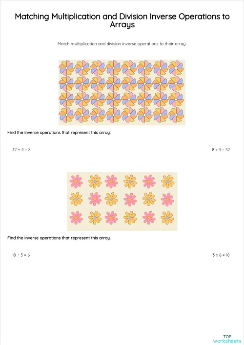Matching Multiplication And Division Inverse Operations To Arrays Interactive Worksheet