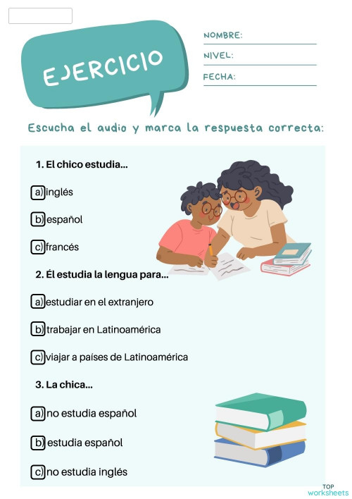 Ejercicio de comprensión auditiva. Ficha interactiva | TopWorksheets