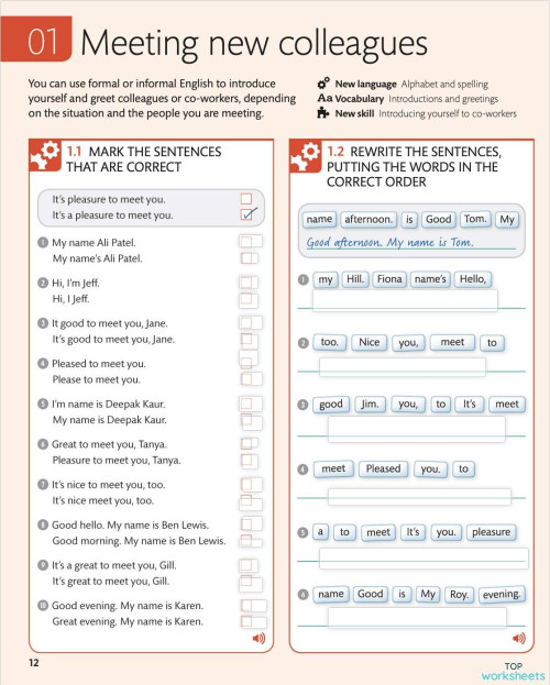 Meeting new colleagues 4. Interactive worksheet | TopWorksheets