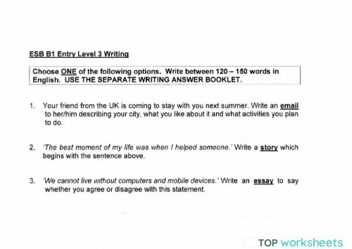 Esb b1 writing sample 1. Interactive worksheet | TopWorksheets