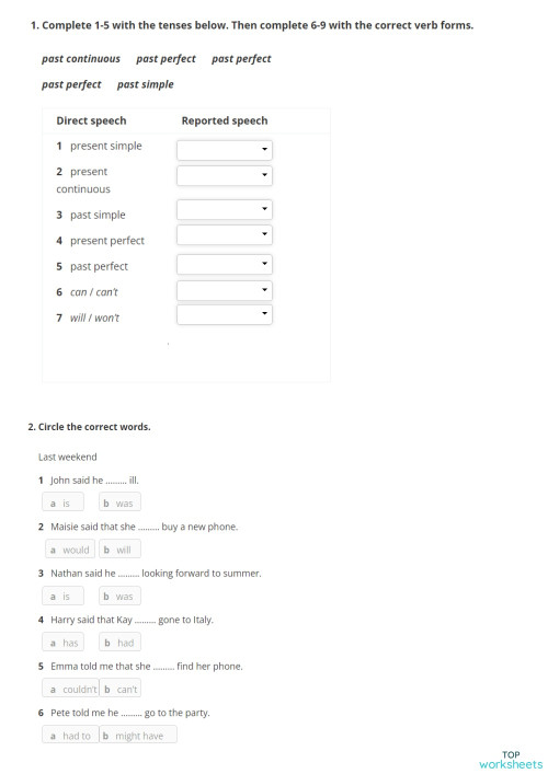 Gateway B1 Unit 9 Reported Speech. Interactive worksheet | TopWorksheets