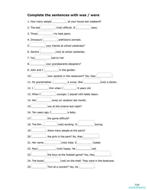 Simple Past of Be - Practice Worksheet. Interactive worksheet ...