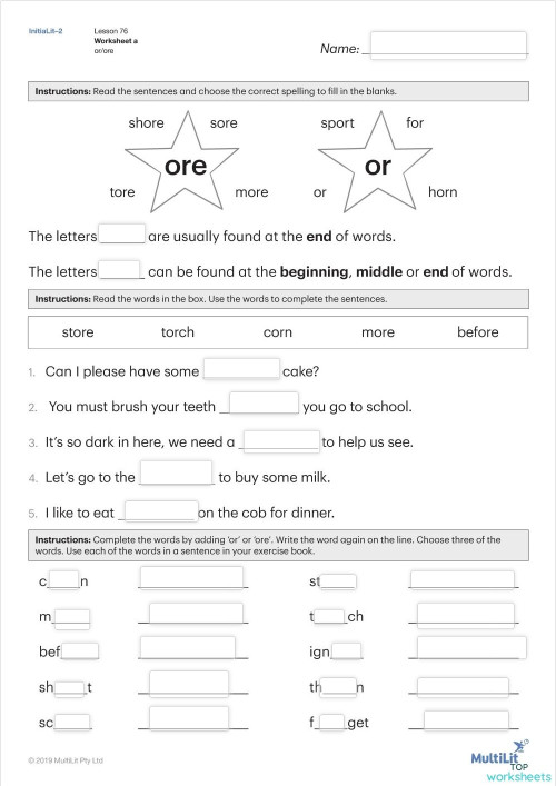 Lesson 76 or or ore. Interactive worksheet | TopWorksheets