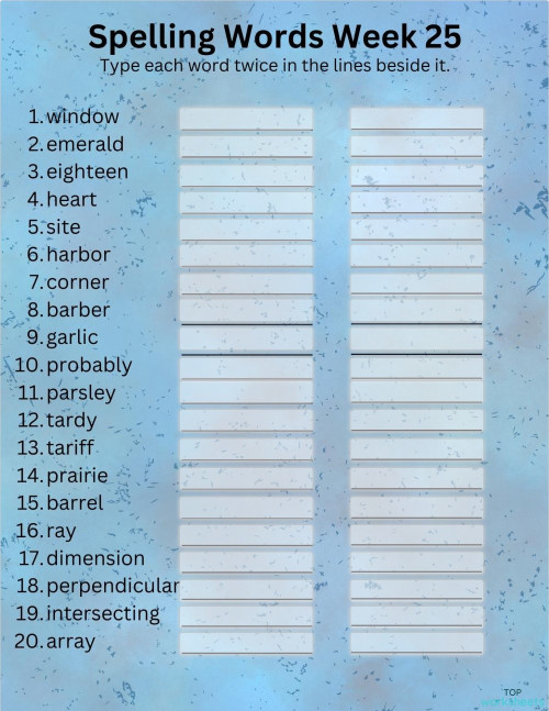 Spelling Words Week 25.1. Interactive worksheet | TopWorksheets