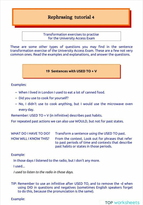 Rephrasing tutorial 4. Interactive worksheet | TopWorksheets