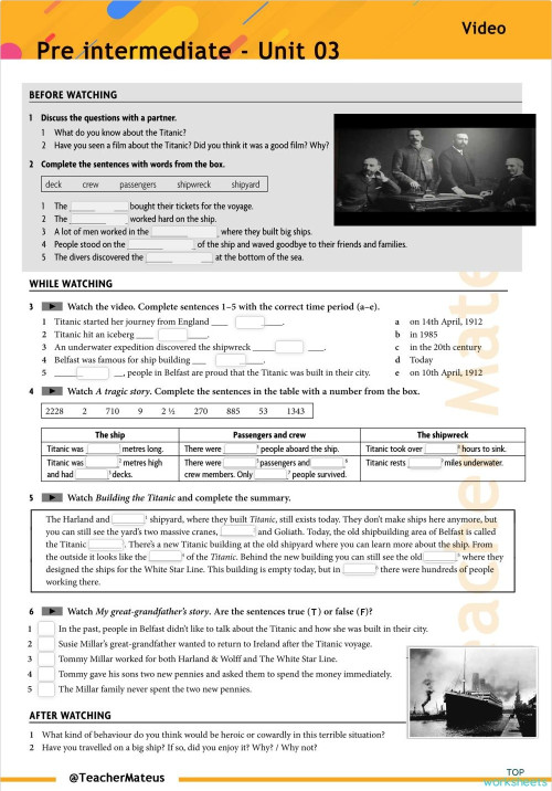 VIDEO - NH - Pre intermediate - Unit 03. Interactive worksheet | TopWorksheets