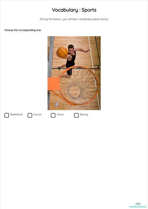 Vocabulary : Sports. Interactive worksheet | TopWorksheets