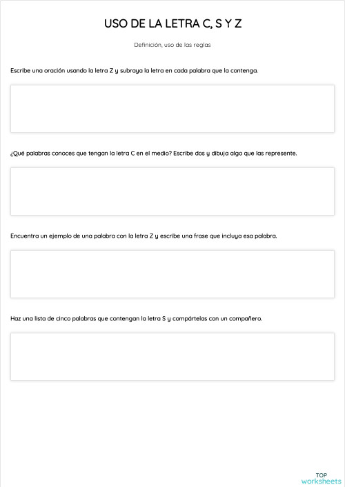 USO DE LA LETRA C, S Y Z. Ficha interactiva | TopWorksheets