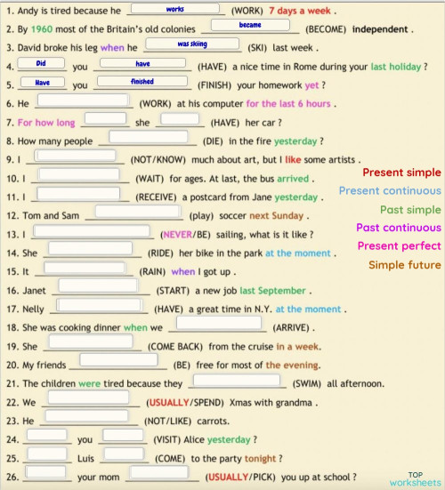 Practicing Tenses. Interactive worksheet | TopWorksheets