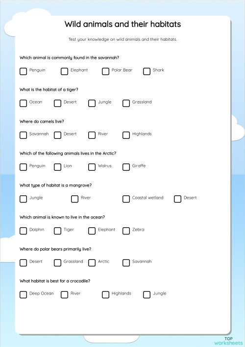 Wild animals and their habitats. Interactive worksheet | TopWorksheets