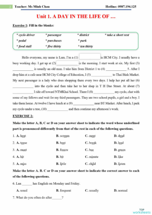 Unit 1 A day in the life of. Interactive worksheet | TopWorksheets