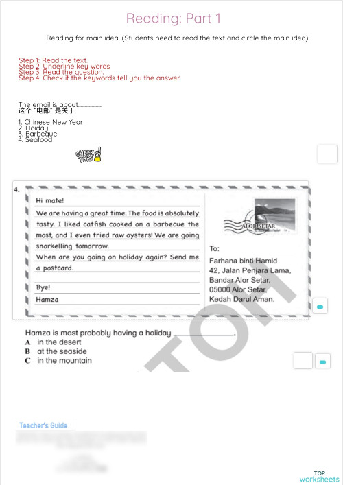 Year 4 - UASA - Reading Part 1 -. Interactive worksheet | TopWorksheets