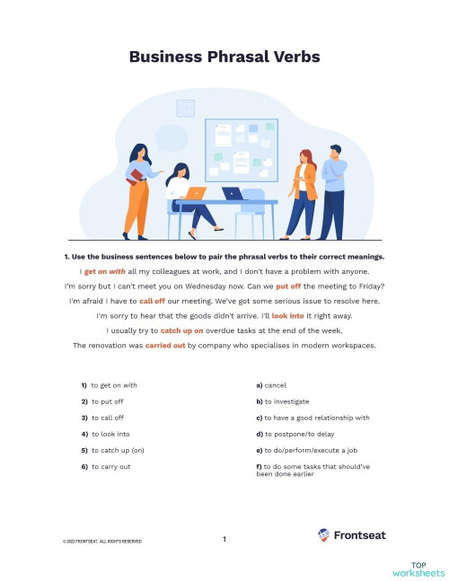 Business Phrasal Verbs. Interactive worksheet | TopWorksheets