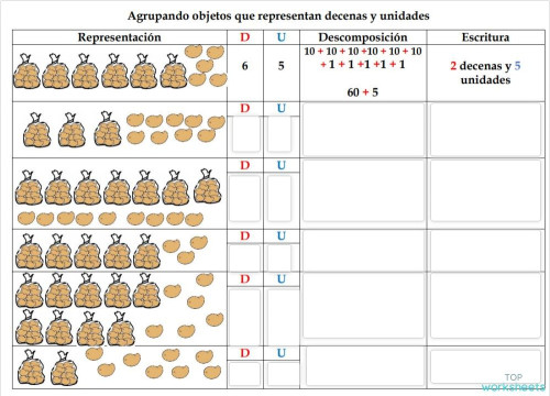AGRUPAMOS OBJETOS CON DECENAS Y UNIDADES. Ficha interactiva | TopWorksheets