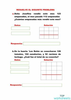 Problemas Matemáticos de Adiciones. Ficha interactiva | TopWorksheets