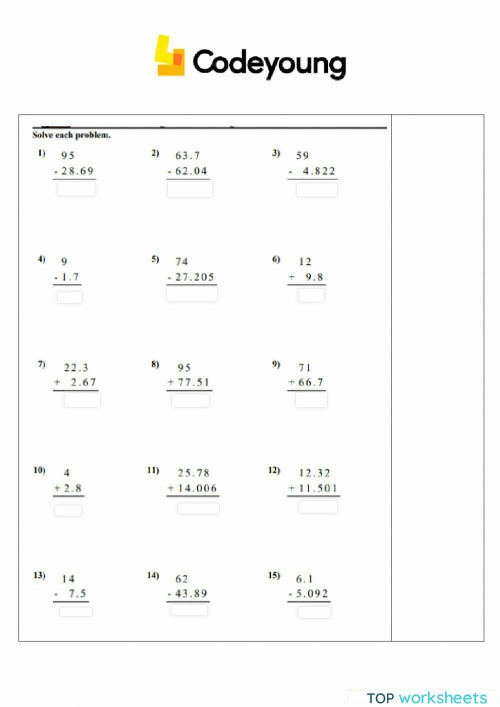 Addition and Subtraction of Decimals Concept HW interactive ...