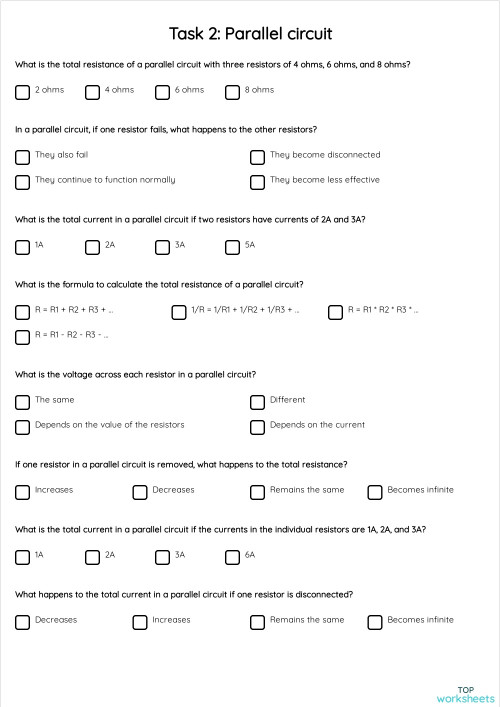 Task 2: Parallel circuit. Interactive worksheet | TopWorksheets