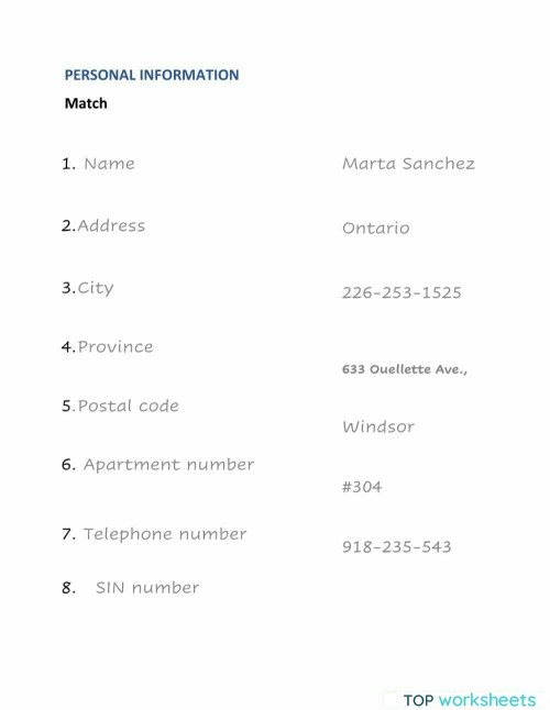 Personal Information Activities. Interactive worksheet | TopWorksheets