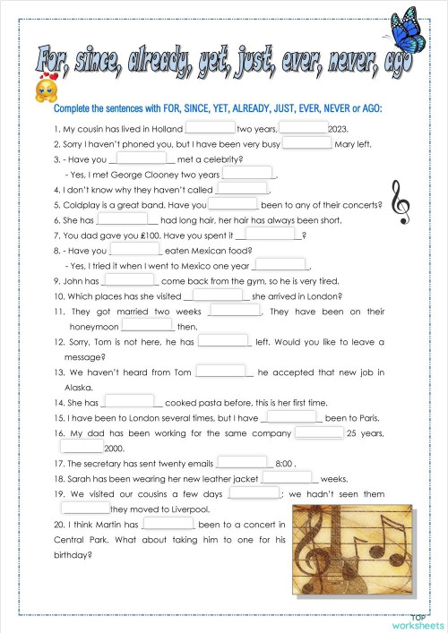 FOR, SINCE, AGO, NEVER, EVER, ALREADY , YET, JUST. Interactive ...