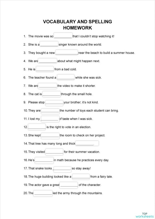 Vocabulary and Spelling - Homework April 10th. Interactive worksheet ...