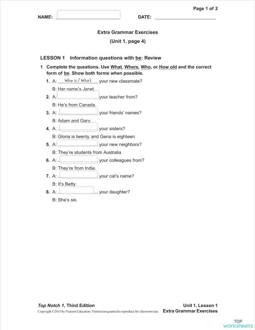 TN1 - U1 - L1/2 - pgs4-6. Interactive worksheet | TopWorksheets