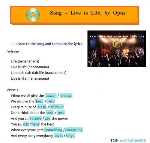 song: interactive worksheets and online exercises | TopWorksheets