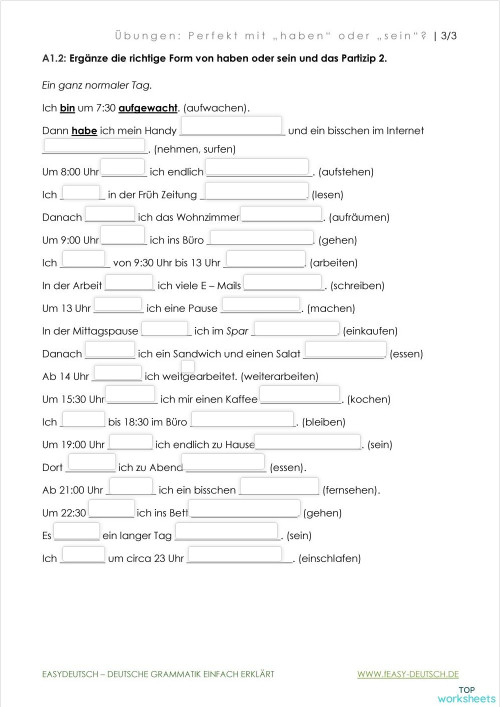 Perfekt mit sein oder haben? Easy. Interaktives Arbeitsblatt ...