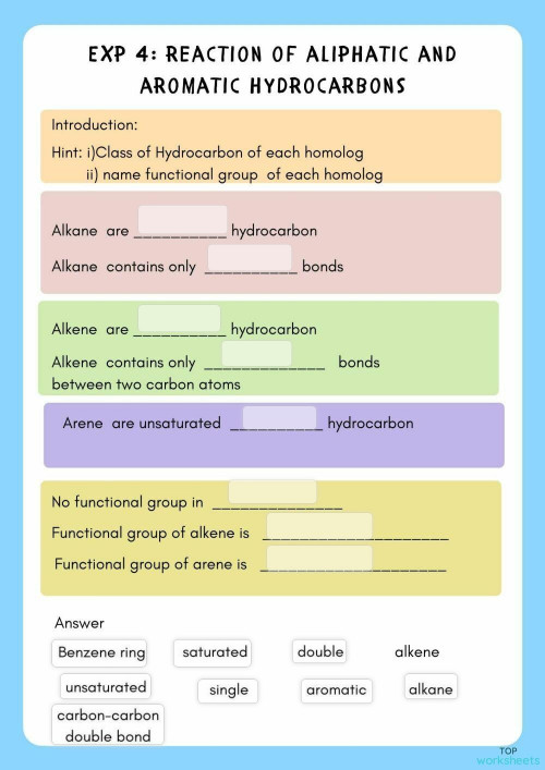 EXP 4: Reaction of aliphatic and aromatic hydrocarbons. Interactive ...