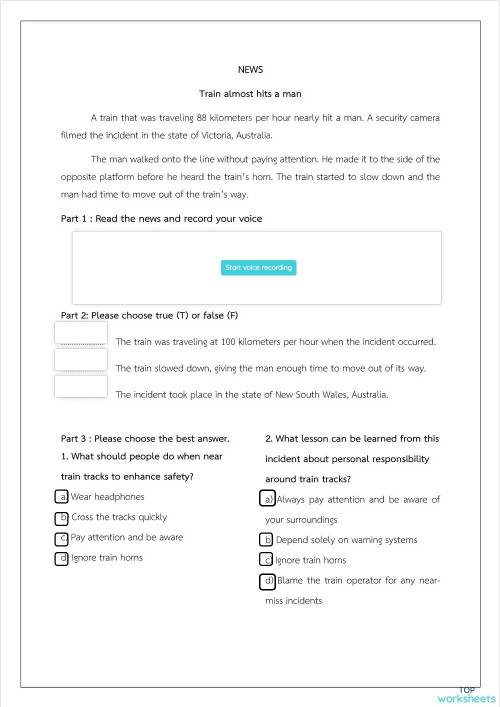 Reading News. Interactive worksheet | TopWorksheets