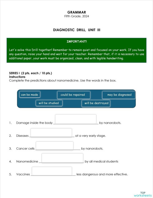 Grammar Diagnostic Drill-Fifth Grade-Unit III. Interactive worksheet ...