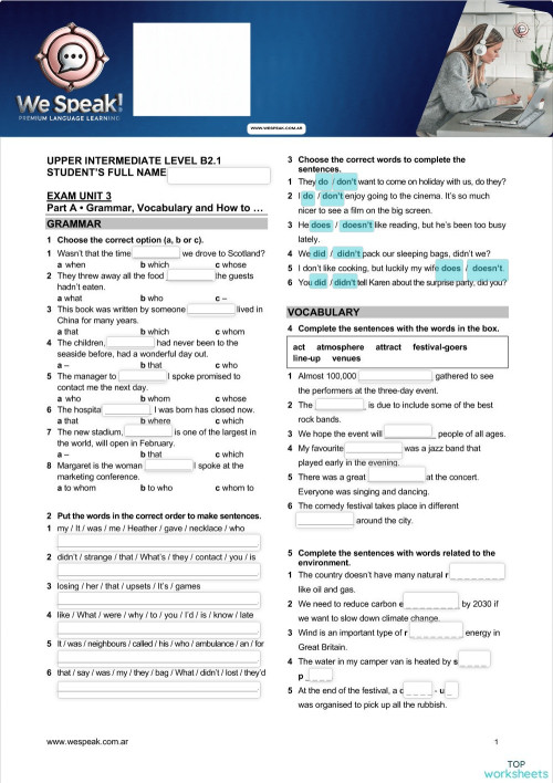 Intensive exam unit 3. Interactive worksheet | TopWorksheets