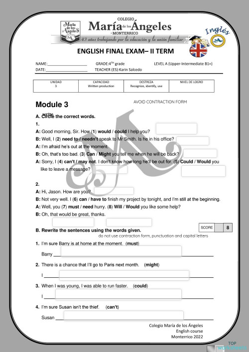 english final exam 4th term -22. Interactive worksheet | TopWorksheets