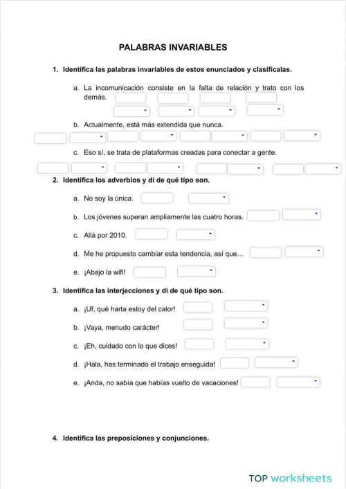 Palabras invariables. Ficha interactiva | TopWorksheets