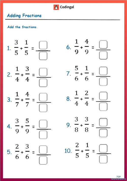 M_G04M08L26_WC02_Adding Fractions_02. Interactive worksheet | TopWorksheets