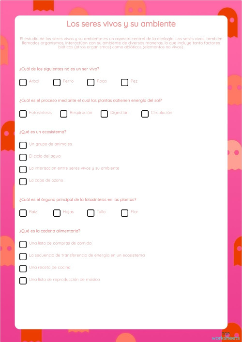 Los seres vivos y su ambiente. Ficha interactiva | TopWorksheets