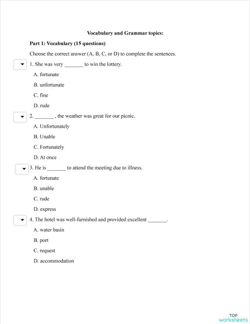 Review. Practice test. Vocab & Grammar_SAT. Interactive worksheet ...