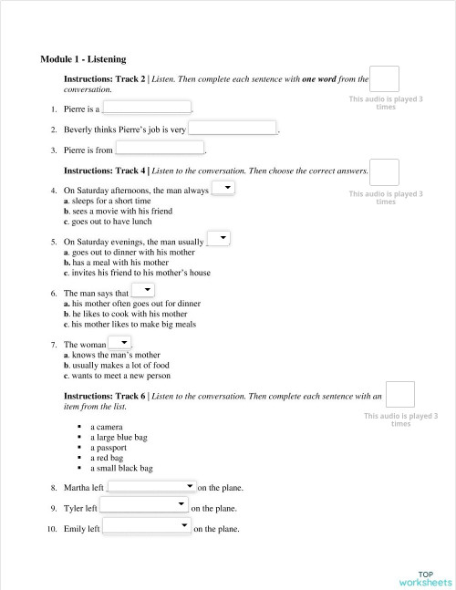 LVL 2 | Module 1 - Listening. Ficha interactiva | TopWorksheets