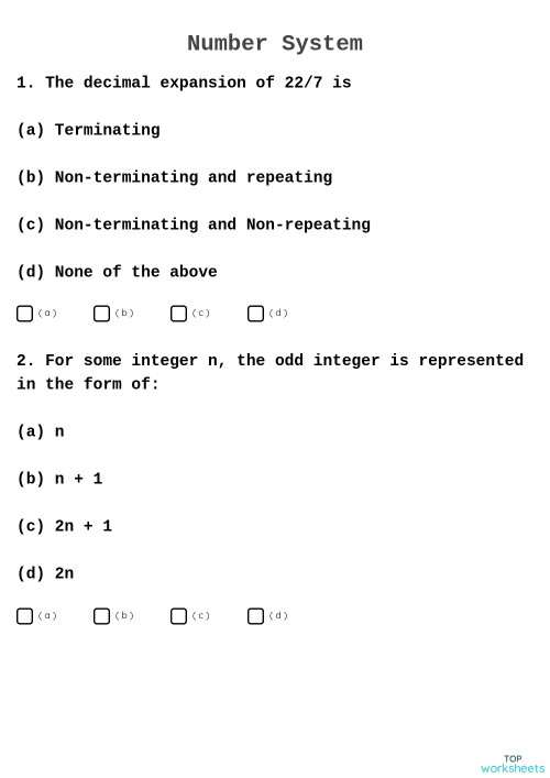 Number System. Interactive worksheet | TopWorksheets