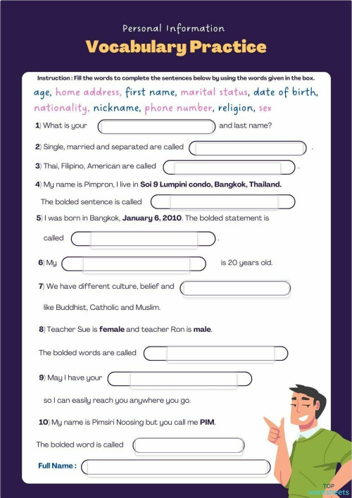 30000-1201 Personal Information ใบงานเชิงโต้ตอบ | TopWorksheets