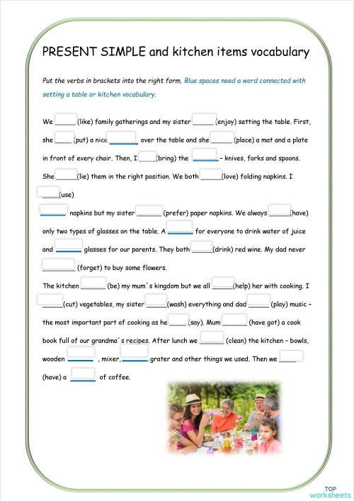 Present simple and kitchen vocabulary. Interactive worksheet ...