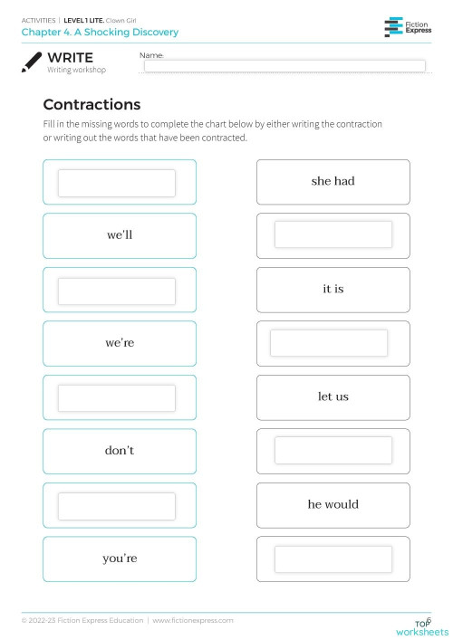 Clown Girl - Chapter 4 contractions. Interactive worksheet | TopWorksheets