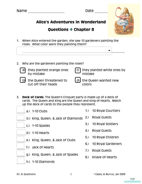 Alice in Wonderland Chapter 8. Interactive worksheet | TopWorksheets